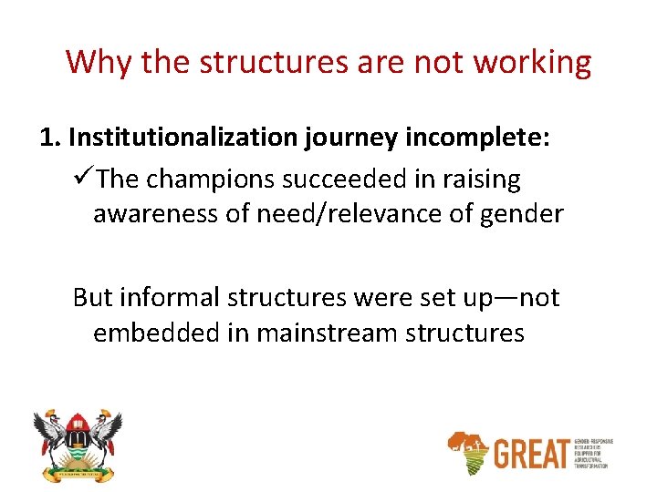 Why gender focal person structures are not working
