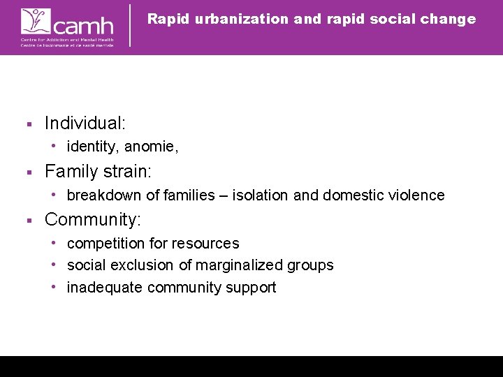 Rapid Urbanization and mental illness Professor Kwame Mc