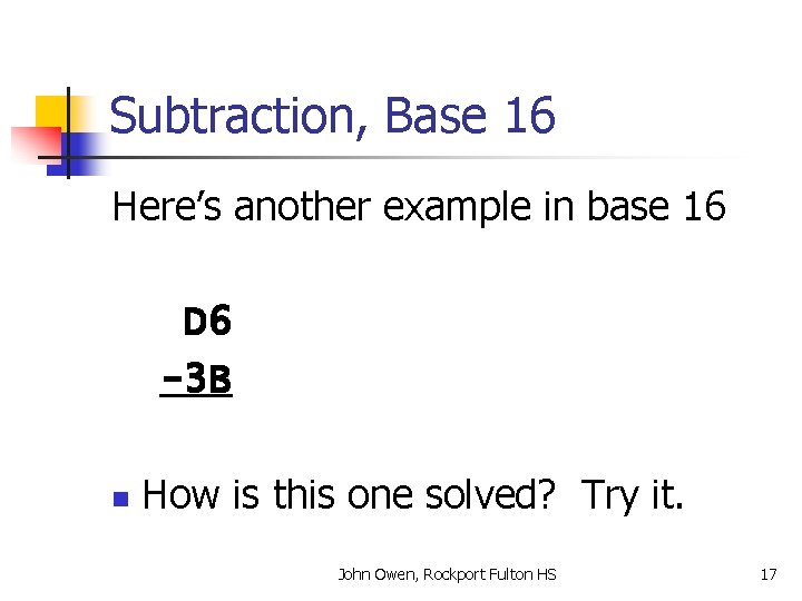 Computer Science LESSON ON Number Base Subtraction and