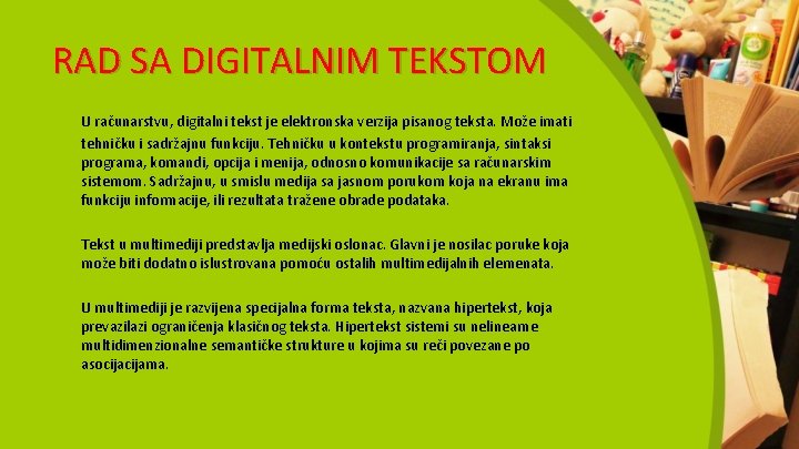 VERBALNO TEKSTUALNE METODE U NASTAVI INFORMATIKE Rad sa