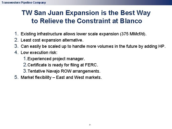 Transwestern Pipeline Company Status of San Juan Expansion