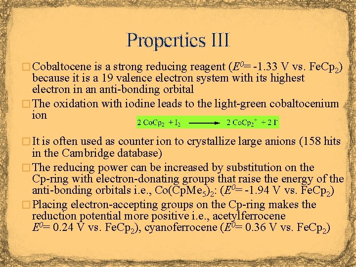 Lecture 15 a Metallocenes Synthesis I Alkali metal