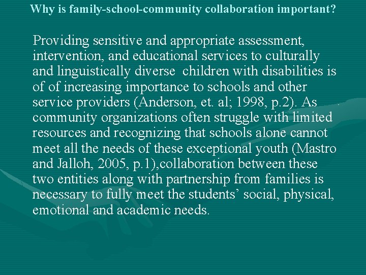 Family School and Community Collaboration Multicultural Considerations in