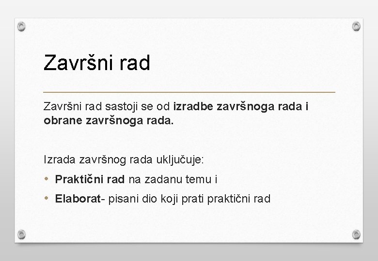 Upute za pisanje elaborata za zavrni rad Zavrni