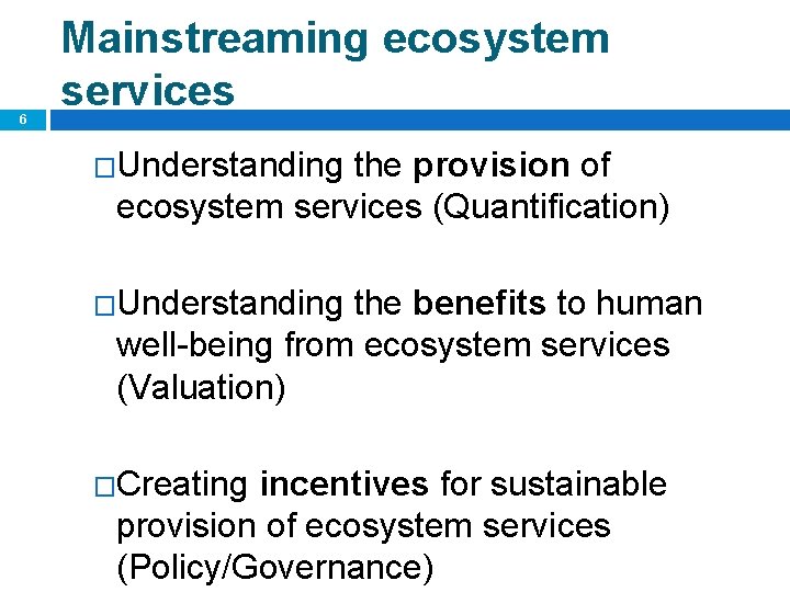 THE ROLE OF ECOSYSTEM VALUATION IN DECISION MAKING