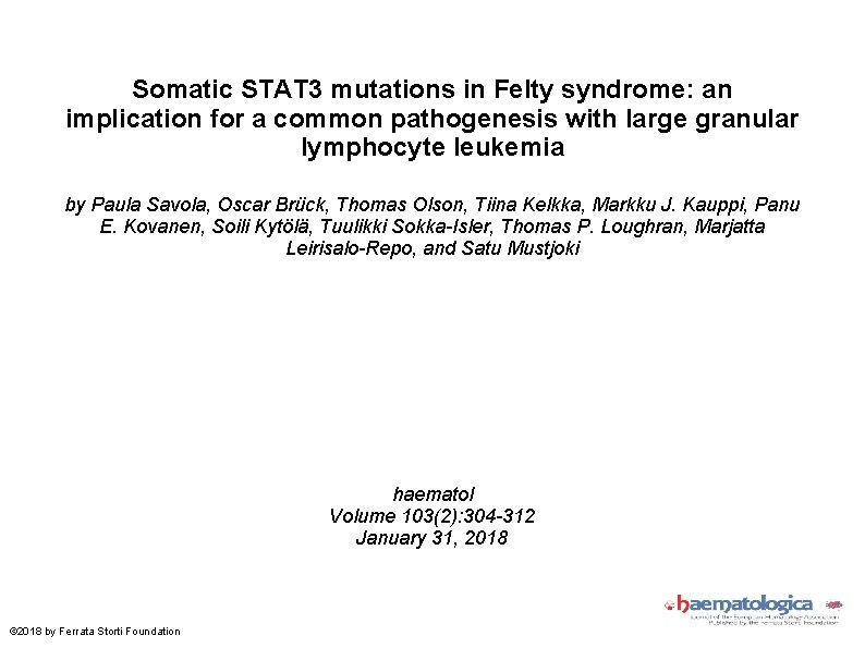 Somatic STAT 3 mutations in Felty syndrome an