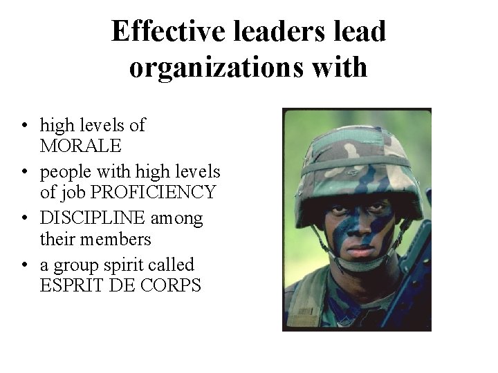 INDICATORS OF LEADERSHIP Morale Proficiency Discipline Esprit de