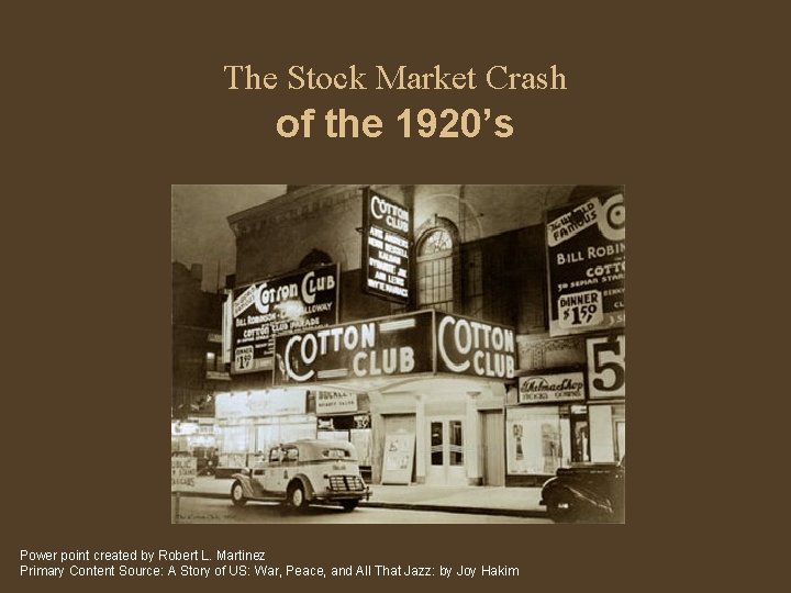 The Stock Market Crash of the 1920s Power