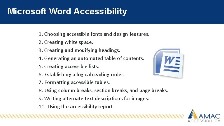 Creating Accessible Documents Presenter Valerie Morrison Ph D