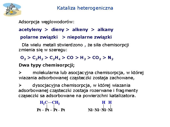 Kataliza heterogeniczna Adsorpcja Procesy adsorpcji na powierzchni cia