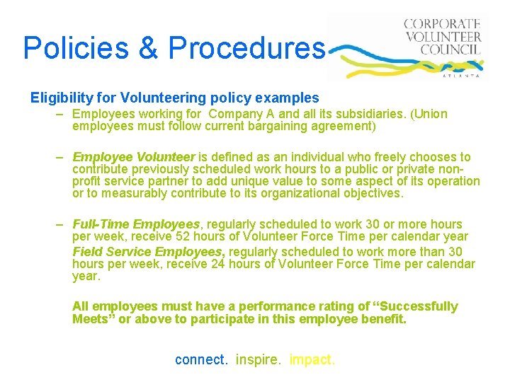 Employee Volunteer Program EVP 101 Policies and Procedures