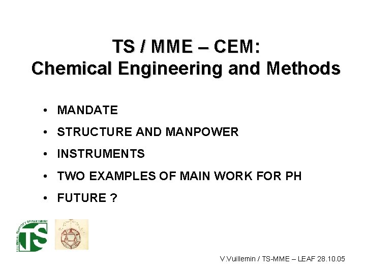 TS MME CEM Chemical Engineering and Methods MANDATE