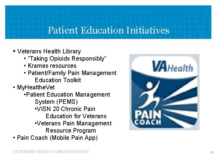 VHA NATIONAL PAIN MANAGEMENT STRATEGY Implementation of the