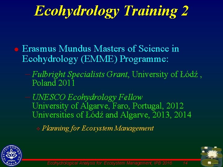 Introduction to Ecohydrology Concepts and Applications Prof Dr