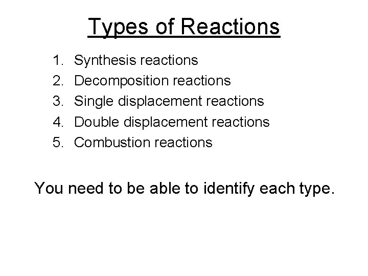 Types of Reactions 1 2 3 4 5