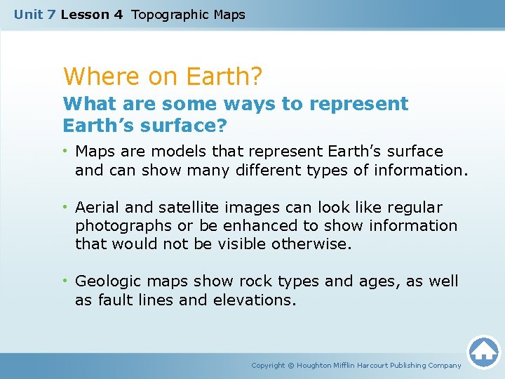 Unit 7 Lesson 4 Topographic Maps Copyright Houghton