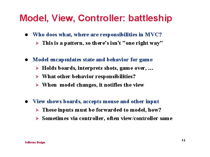 Model View Controller battleship l Who does what