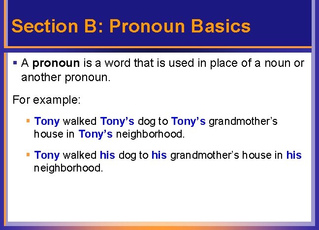 Section A Verb Basics Section B Pronoun Basics
