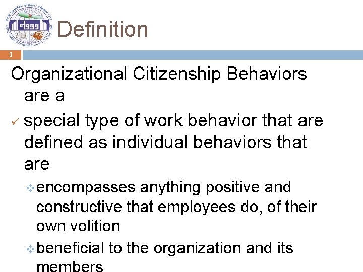 ORGANIZATIONAL CITIZENSHIP BEHAVIOUR OCB Session outline 2 OCB