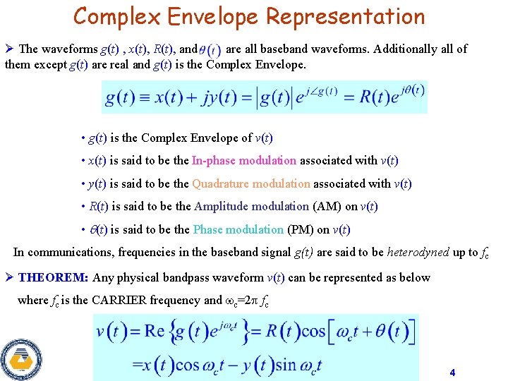 Chapter 4 Bandpass Signalling Definitions Complex Envelope Representation