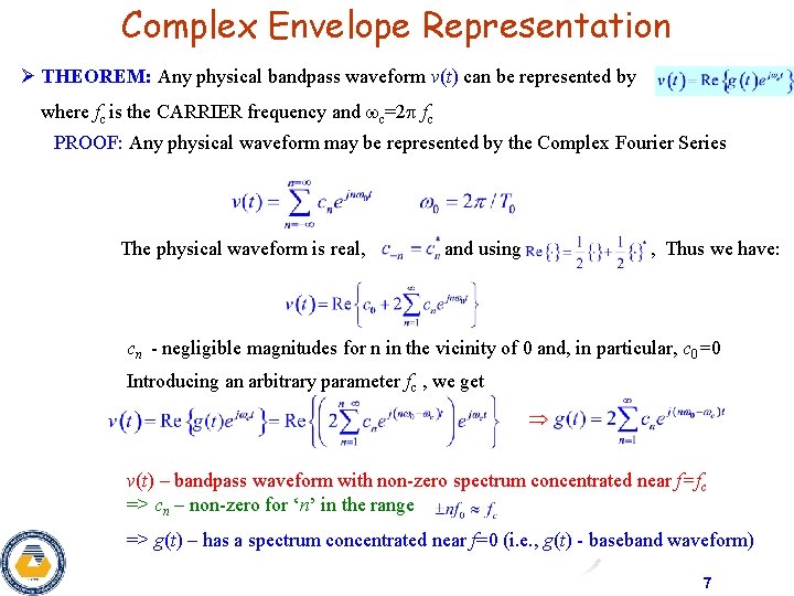 Chapter 4 Bandpass Signalling Definitions Complex Envelope Representation