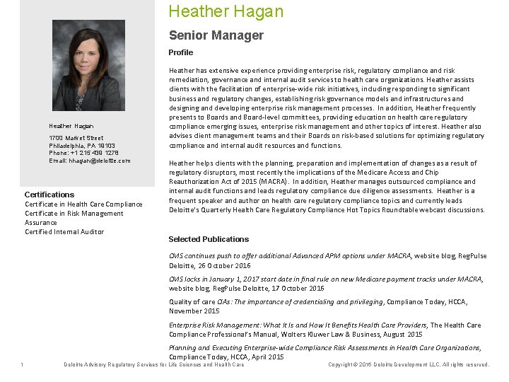 Heather Hagan Senior Manager Profile Heather Hagan 1700