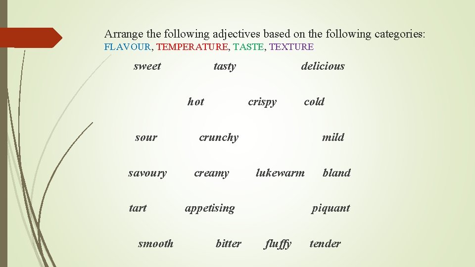 LECTURE 7 Arrange the following adjectives based on