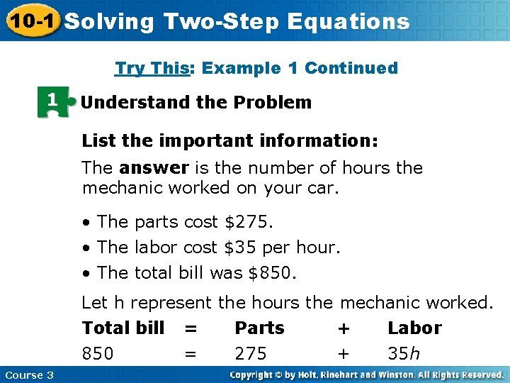 10 1 Solving TwoStep Equations Warm Up Problem