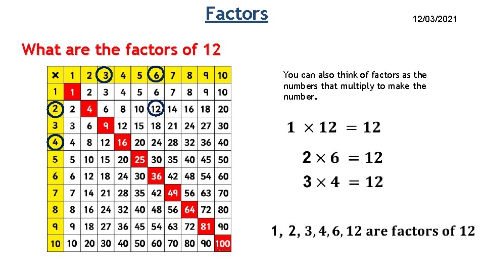 LO I use multiplication facts to identify factors