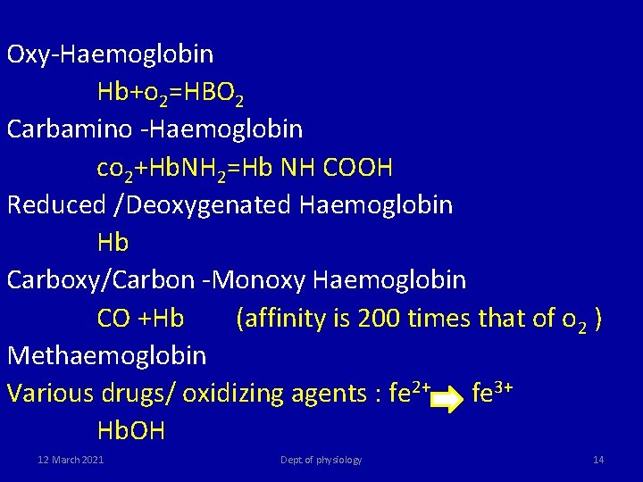 Haemoglobin 12 March 2021 Dept of physiology 1