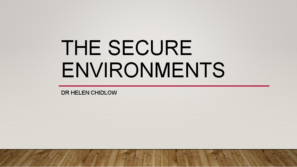 THE SECURE ENVIRONMENTS DR HELEN CHIDLOW WHAT ARE