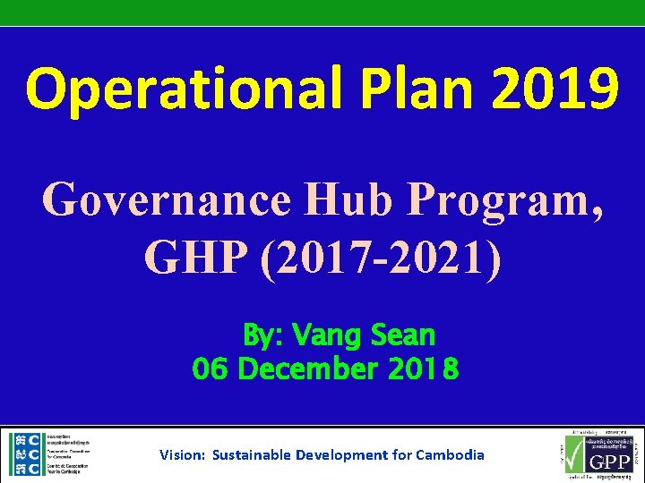 Operational Plan 2019 Governance Hub Program GHP 2017