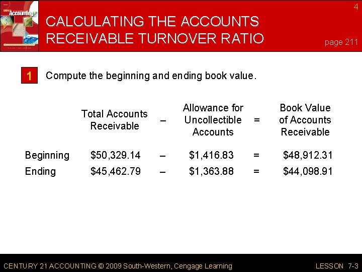 LESSON 7 3 Accounts Receivable Turnover Ratio Accounts