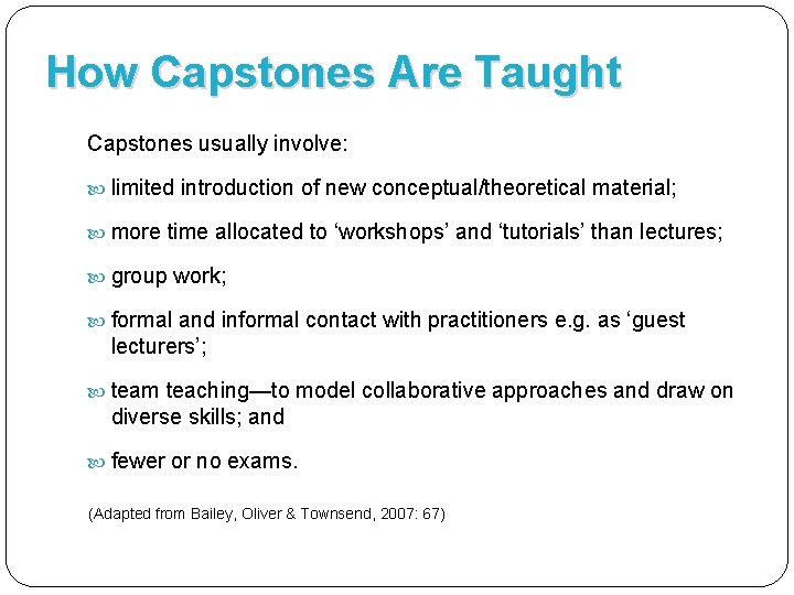Capstones strategies for design implementation teaching assessment Learning