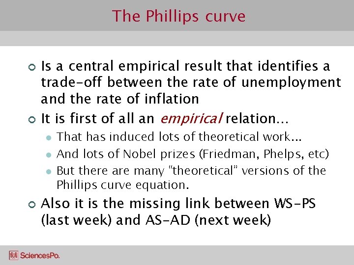 The Phillips curve the NAIRU and the role