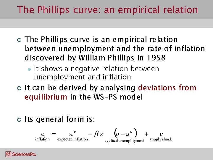 The Phillips curve the NAIRU and the role