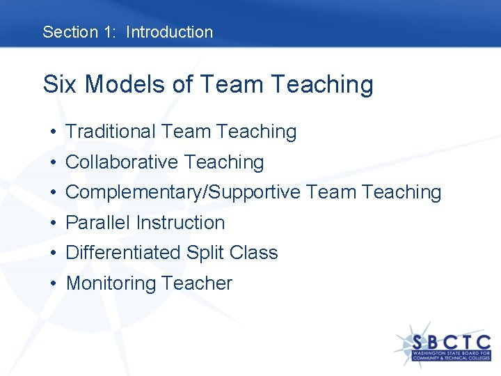 Team Teaching Section 1 Introduction to Models of