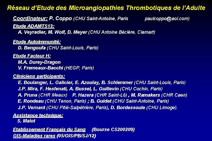MICROANGIOPATHIES THROMBOTIQUES PHYSIOPATHOLOGIE CLASSIFICATION Paul ...