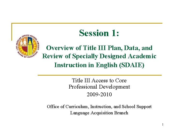 Session 1 Overview of Title III Plan Data