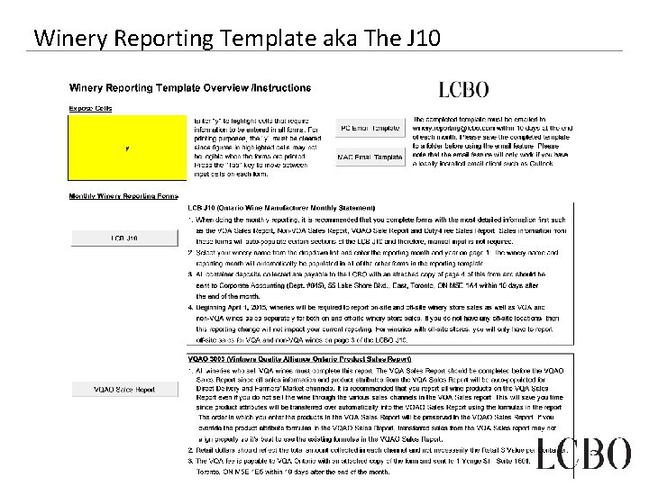 LCBO Audit Winery Reporting Winery Audit Required Information