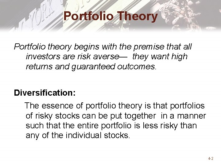 Chapter 4 Appendix Asset Pricing Models Portfolio Theory