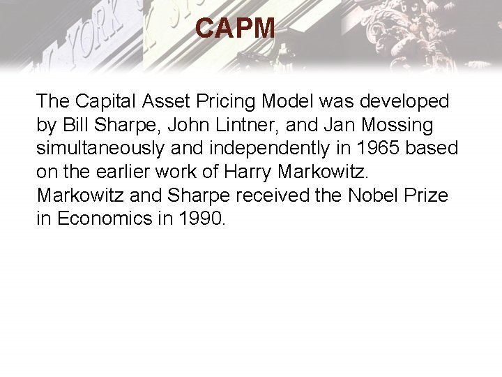 Chapter 4 Appendix Asset Pricing Models Portfolio Theory