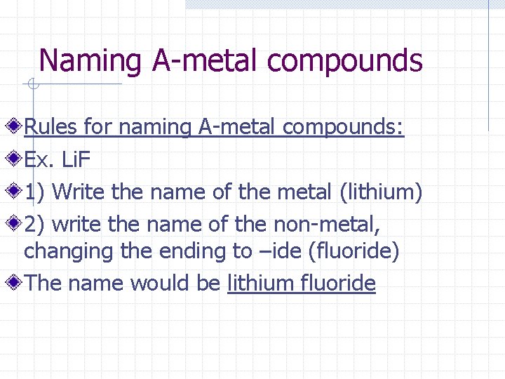 Writing Names and Formulas for Compounds Naming Ametal