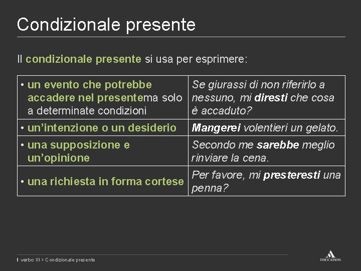 Il verbo III Modi e tempi delle coniugazioni