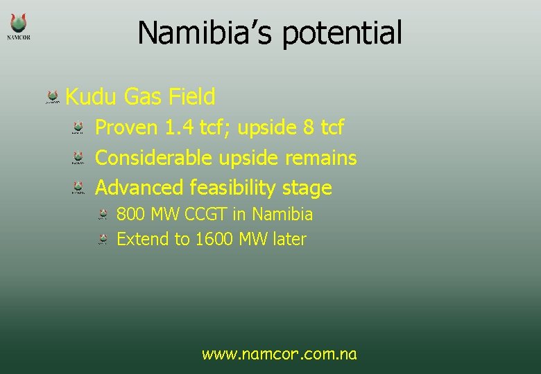 Namibia Current activities Roger Swart NAMCOR WINDHOEK NAMIBIA