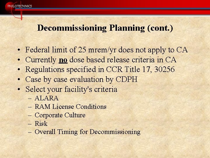 PHILOTECHNICS Decommissioning Radiological Laboratories in California ...