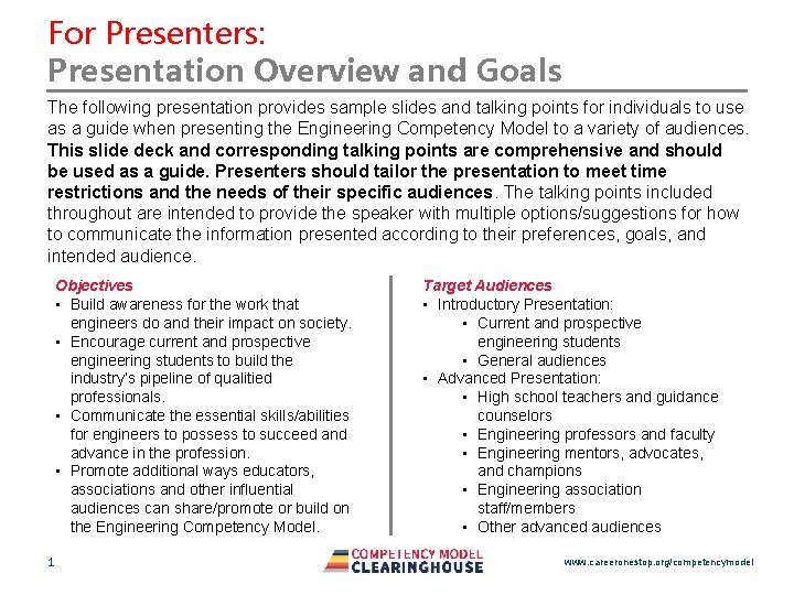 For Presenters Presentation Overview and Goals The following