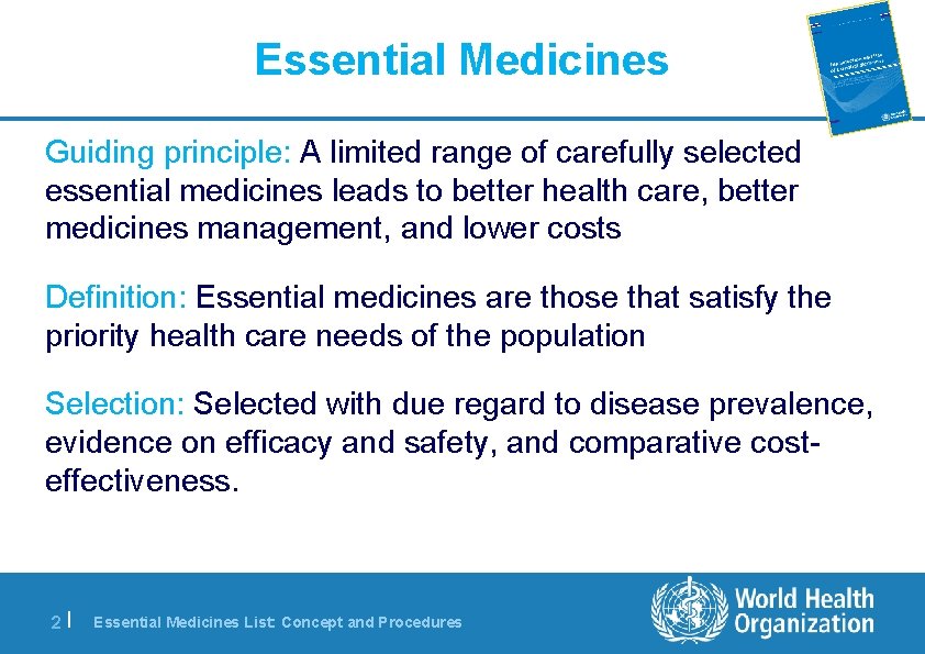 WHO Essential Medicines List ConceptProcess and Update on