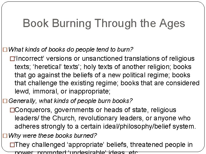 The History of Book Burning Lesson 1 Introductory