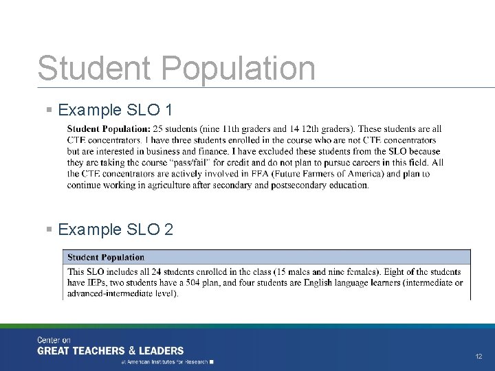 Student Learning Objectives Considerations for Teachers of Career